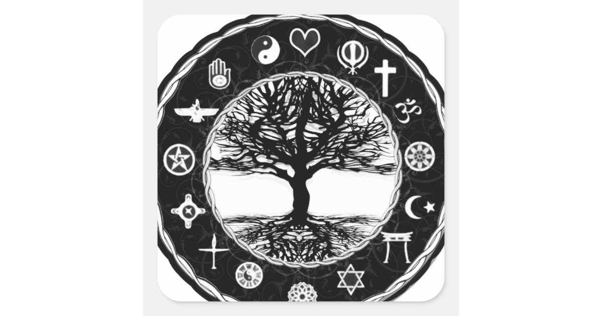 World Religions Peace Tree of Life Square Sticker | Zazzle