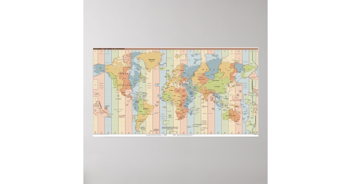 World Time Zones Map Poster | Zazzle