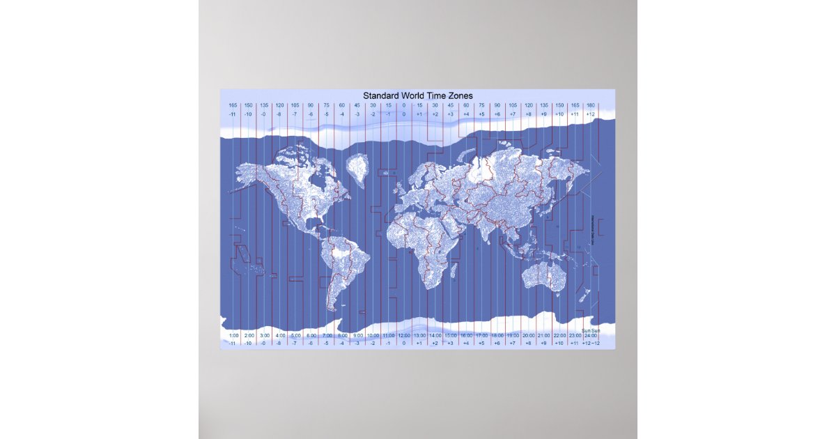 World Time Zones Map poster | Zazzle