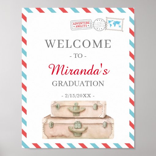 World Travel Airplane Graduation Party Welcome Poster | Zazzle
