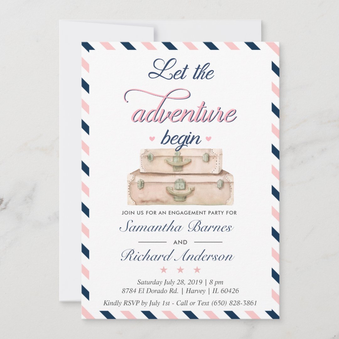 World Travel Engagement Suitcase Adventure Navy Invitation | Zazzle