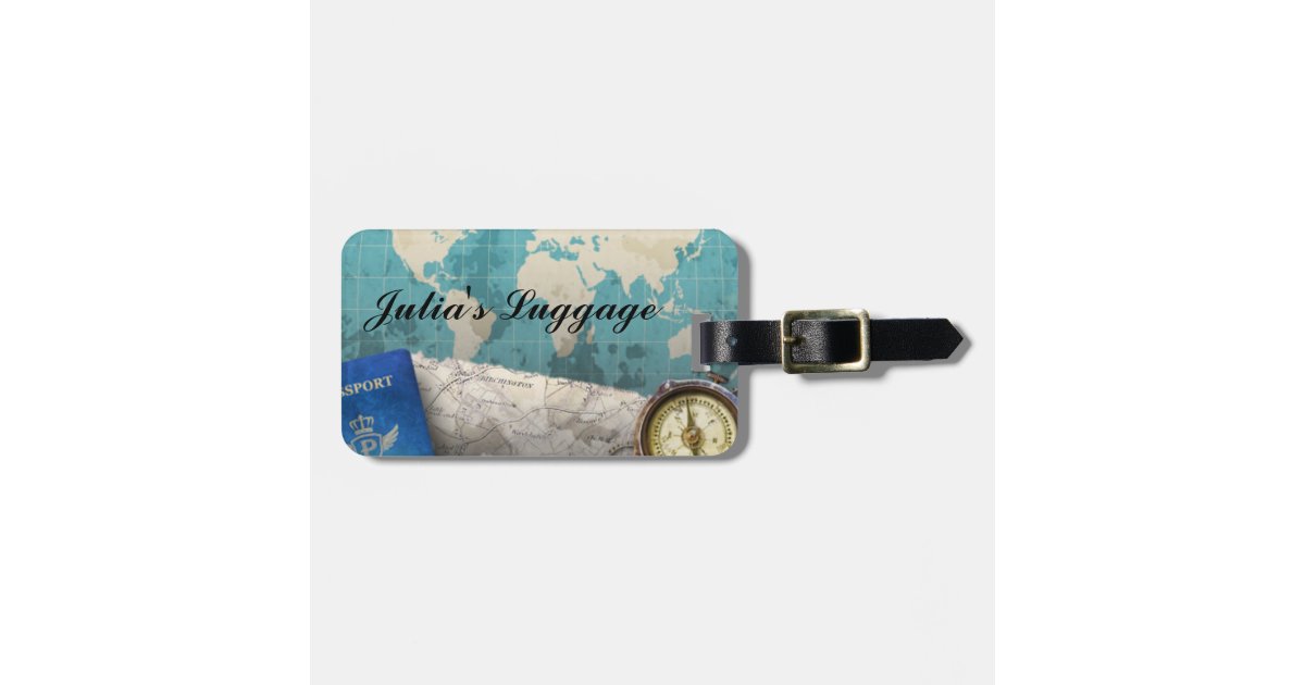World Travel Papers, maps & Compass Luggage Tag | Zazzle
