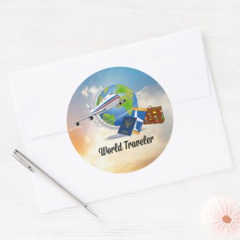 World Traveler, Design 2 Classic Round Sticker | Zazzle