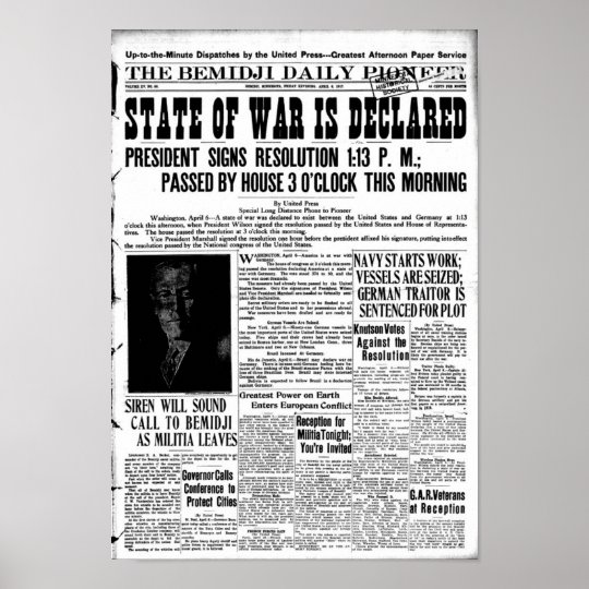World War I declared - newspaper front page Poster | Zazzle.com