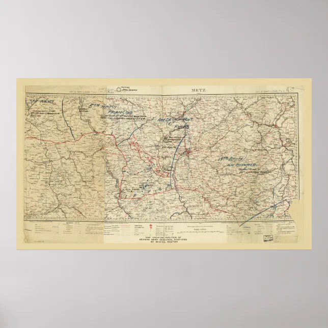 World War I German Army Positions Map (circa 1918) Poster | Zazzle
