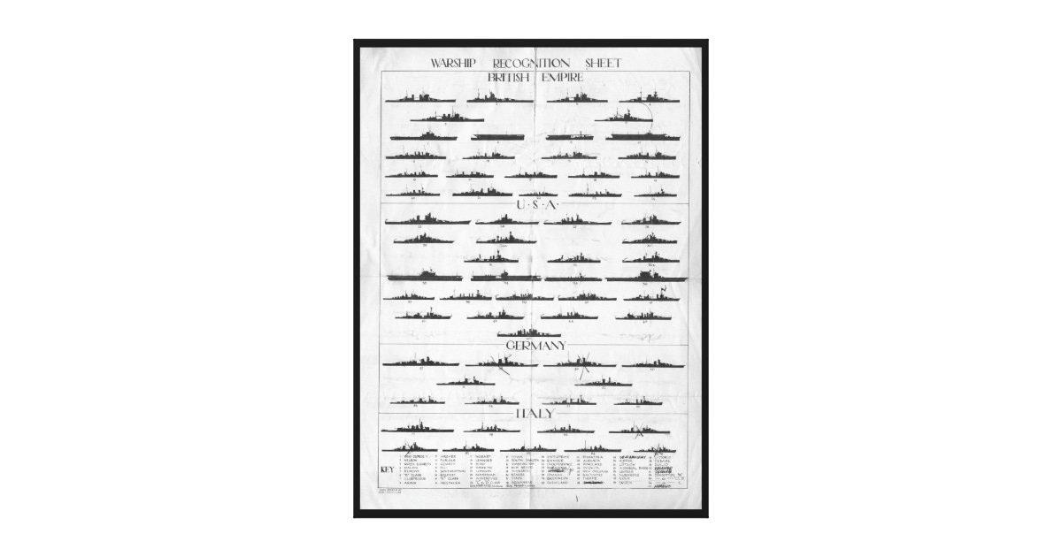 World War II Navy Battleship Recognition Chart Canvas Print | Zazzle
