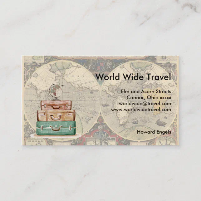 World Wide Travel Luggae and Map Business Card | Zazzle
