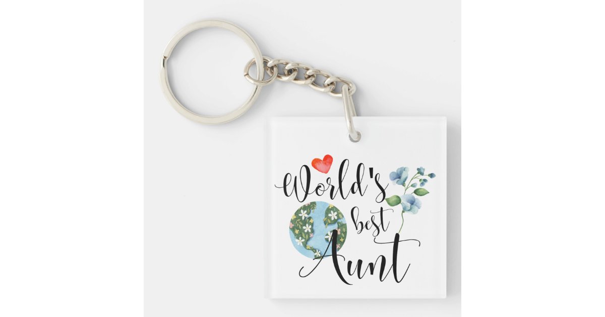 World's Best Aunt Gift Script Watercolor Flowers Keychain | Zazzle