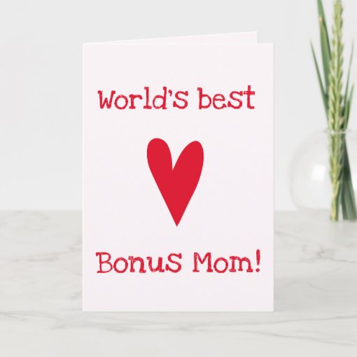 World's Best Bonus Mom! | Red Heart Mother's Day Card | Zazzle
