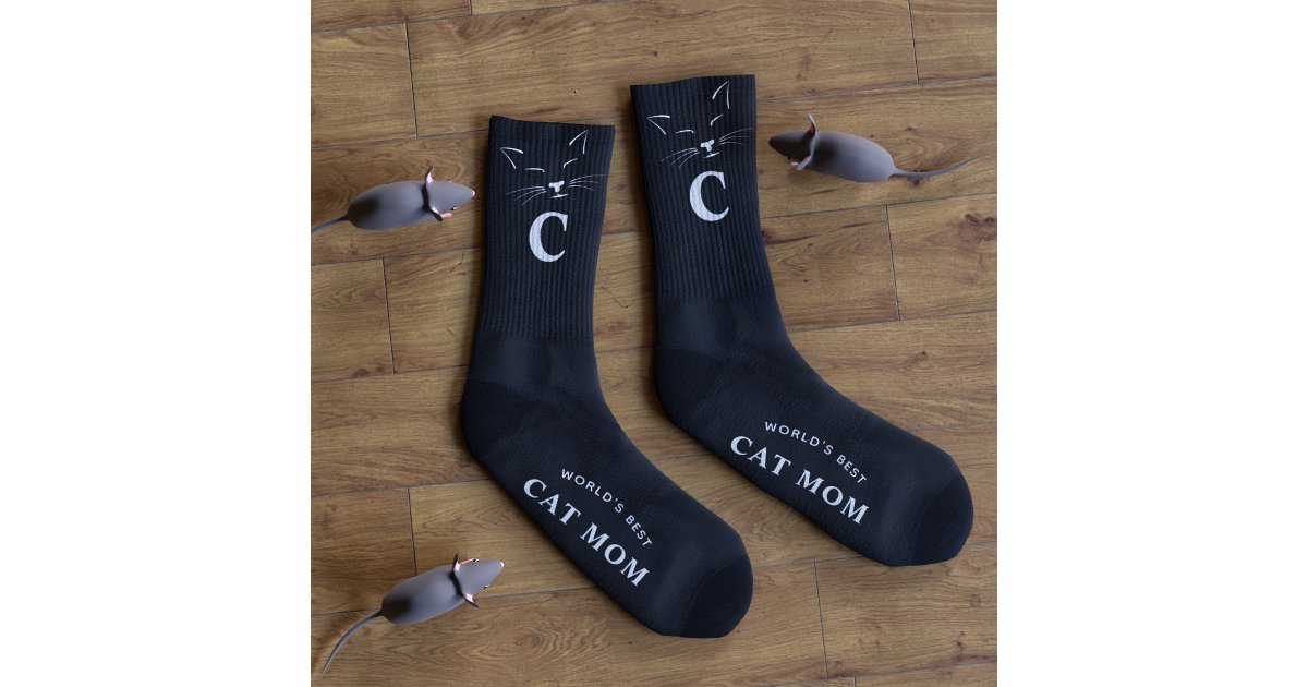 World's Best Cat Mom Cute Monogrammed Womens Socks | Zazzle