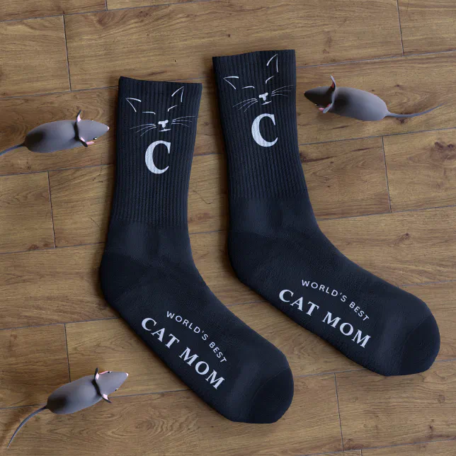 World's Best Cat Mom Cute Monogrammed Womens Socks | Zazzle