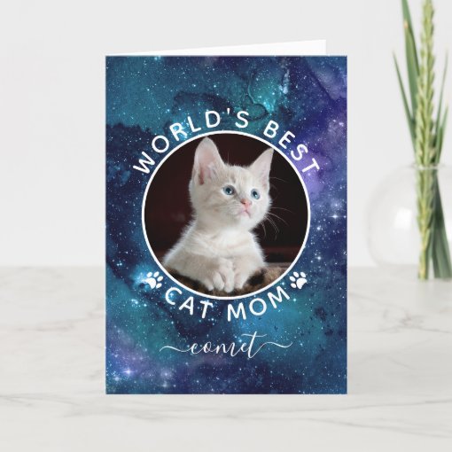 World's Best Cat Mom Space Photo Mother's Day Card | Zazzle
