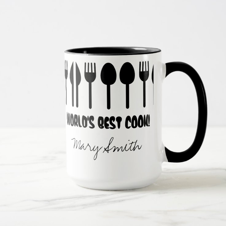 World's Best Cook Custom Name Black Mug | Zazzle
