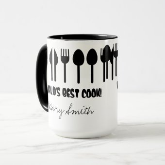 World's Best Cook Custom Name Black Mug | Zazzle