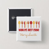 World's Best Cook Custom Name Red Orange Button | Zazzle
