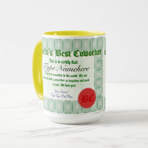World's Best Coworker Certificate Award Mug | Zazzle