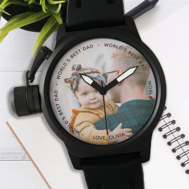 World's Best Dad Personalized Photo Watch | Zazzle