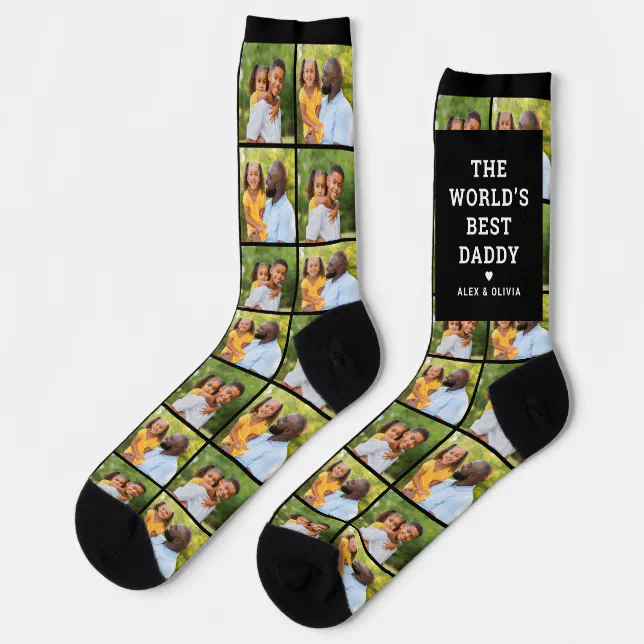 Worlds Best Daddy Custom Family Photo Collage Socks | Zazzle