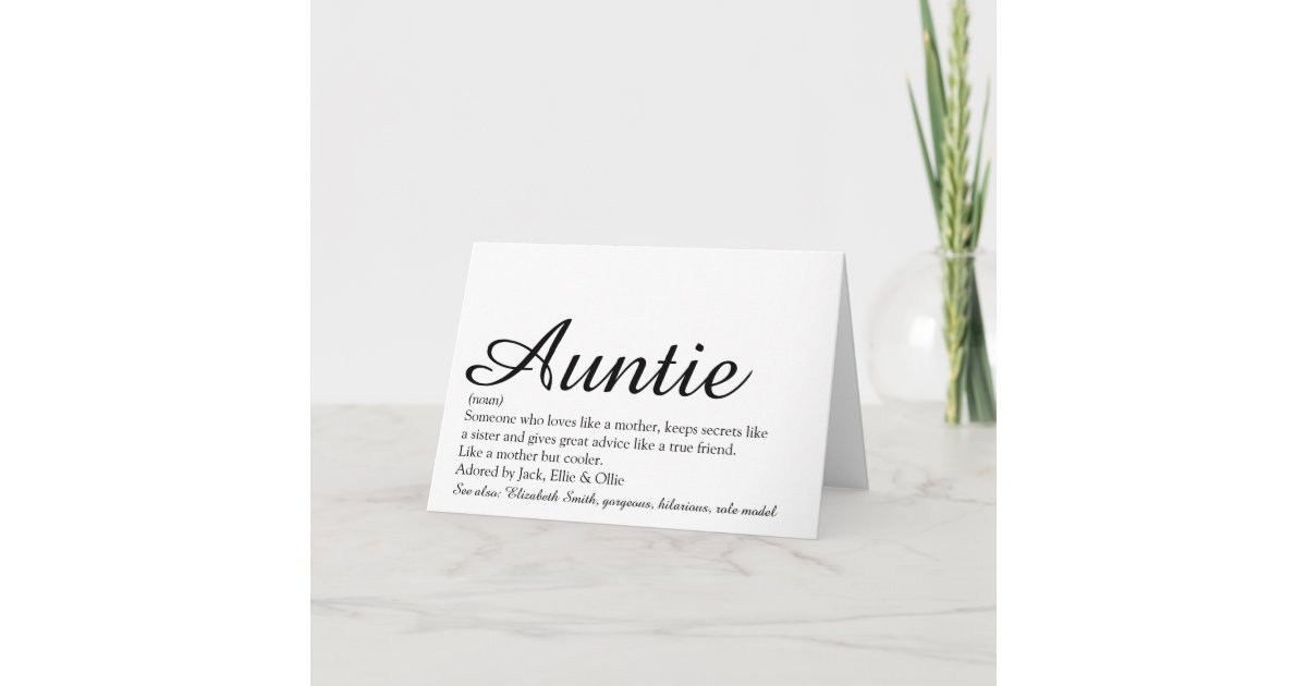 World's Best Ever Aunt, Auntie Definition Script Card | Zazzle