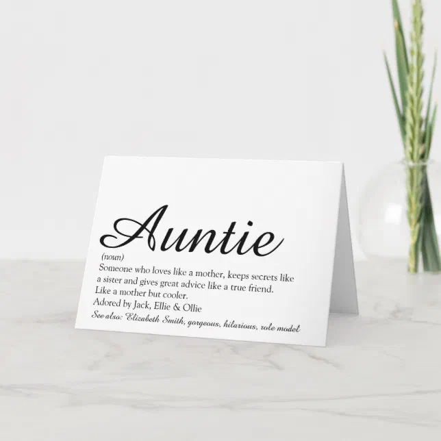 World's Best Ever Aunt, Auntie Definition Script Card | Zazzle