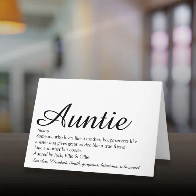 World's Best Ever Aunt Auntie Definition Script Card | Zazzle