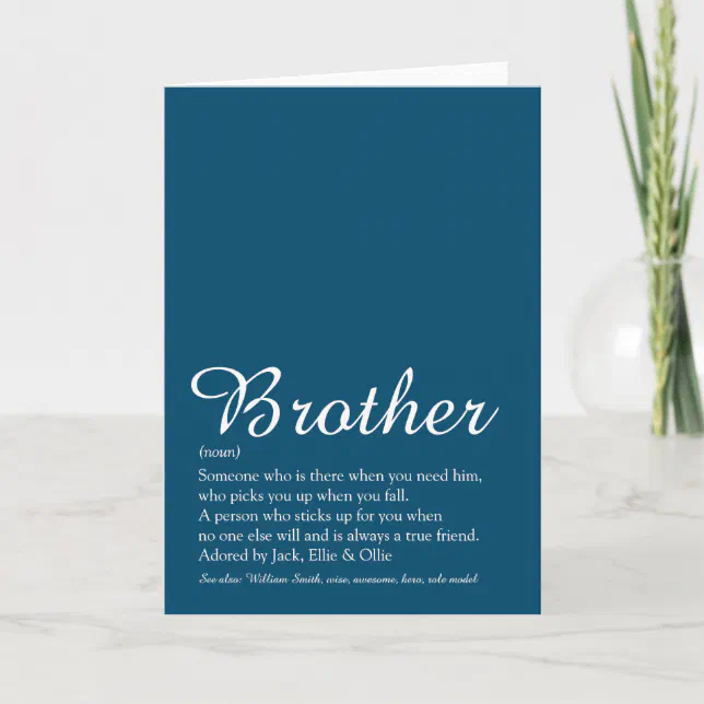 World's Best Ever Brother Definition Script Blue Card | Zazzle