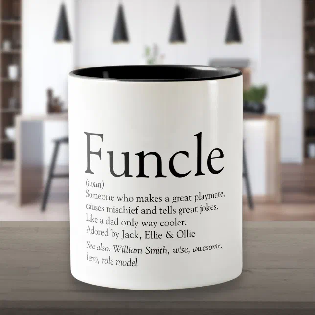 World's Best Ever Funcle, Uncle Modern Definition Two-Tone Coffee Mug ...