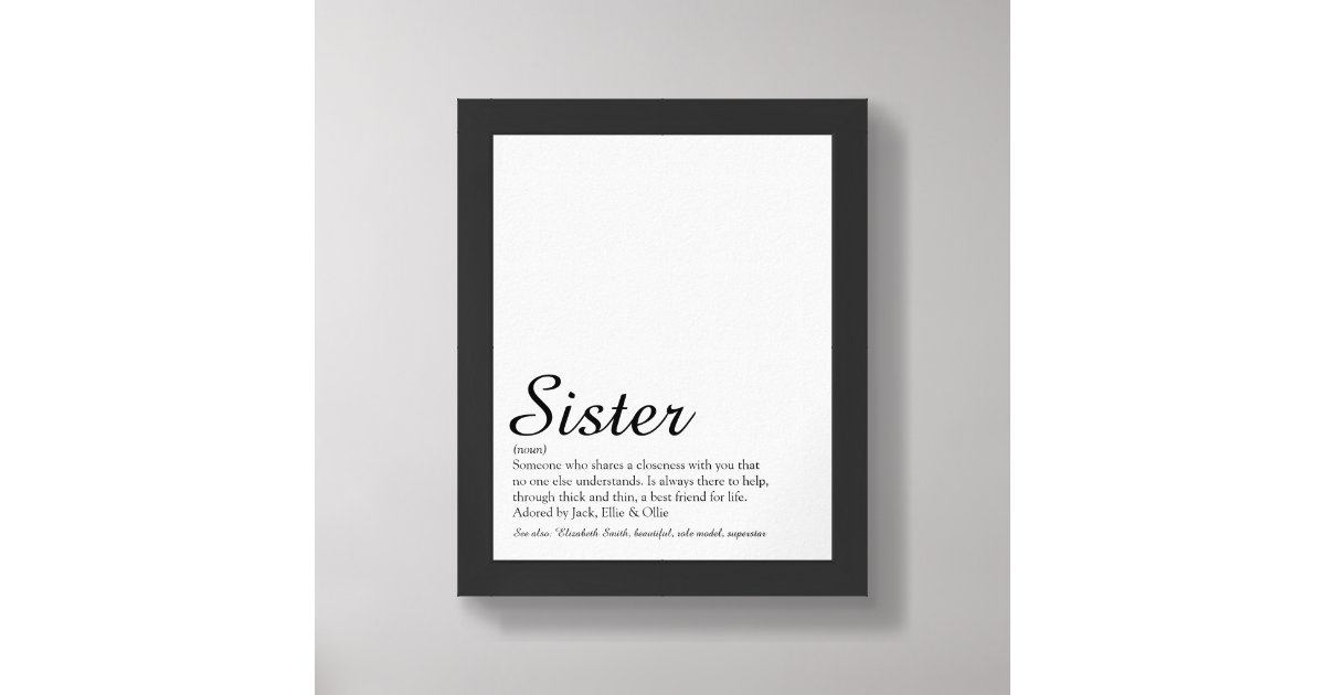 World's Best Ever Sister Definition Chic Script Framed Art | Zazzle
