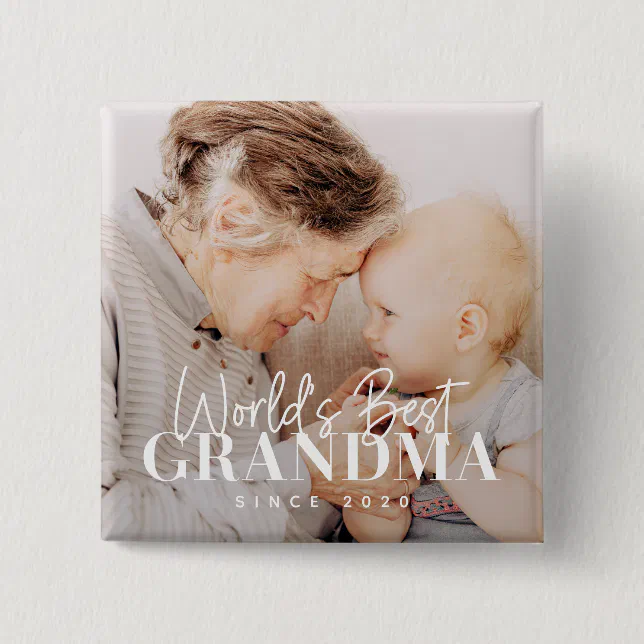 World's Best Grandma Since 20XX Simple Chic Photo Button | Zazzle
