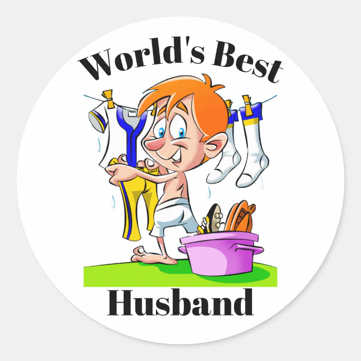 World's Best Husband Funny Cartoon Classic Round Sticker | Zazzle