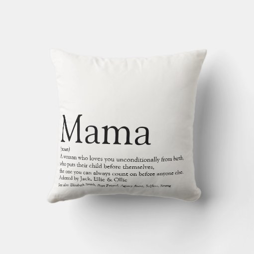 World's Best Mama Definition Quote Black and White Throw Pillow | Zazzle