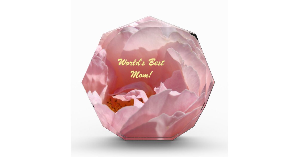 World's Best Mom! Award Plaque Pink Rose Flower | Zazzle