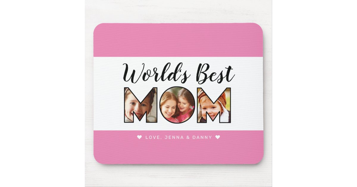 World's Best Mom Quote 3 Photo Collage Pink Mouse Pad | Zazzle