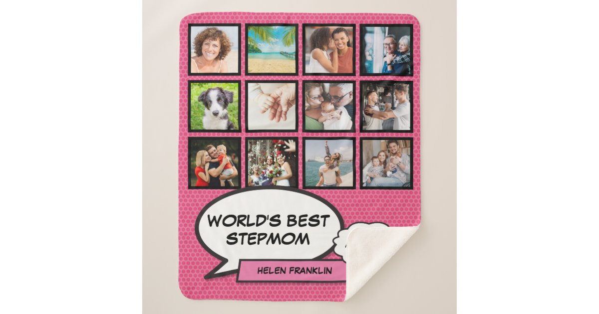 Worlds Best Stepmom Pink Photo Collage Fun Modern Sherpa Blanket Zazzle
