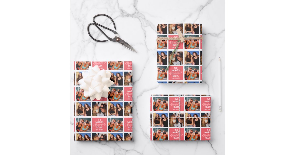 World's Bestest Bestie Photo Collage Wrapping Paper Sheets | Zazzle