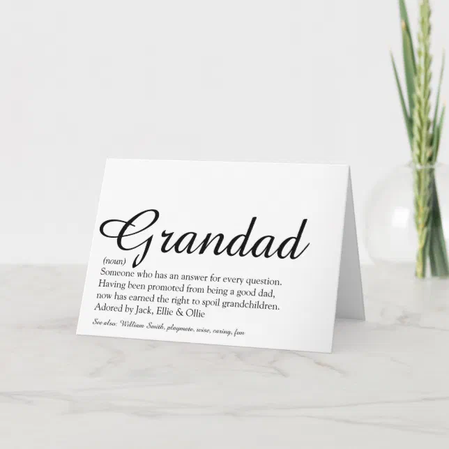 Worlds BestGrandfather, Grandpa, Definition Script Card | Zazzle