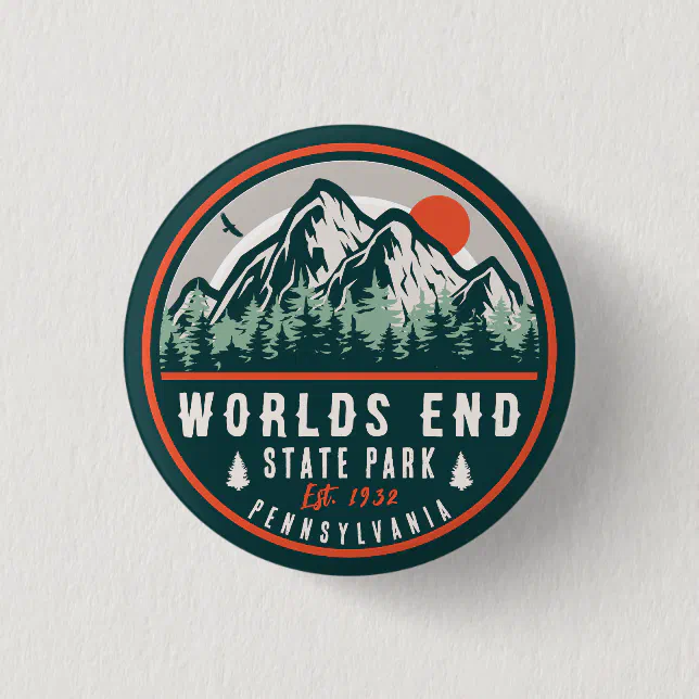 Worlds End State Park Pennsylvania Retro Sunset Button | Zazzle