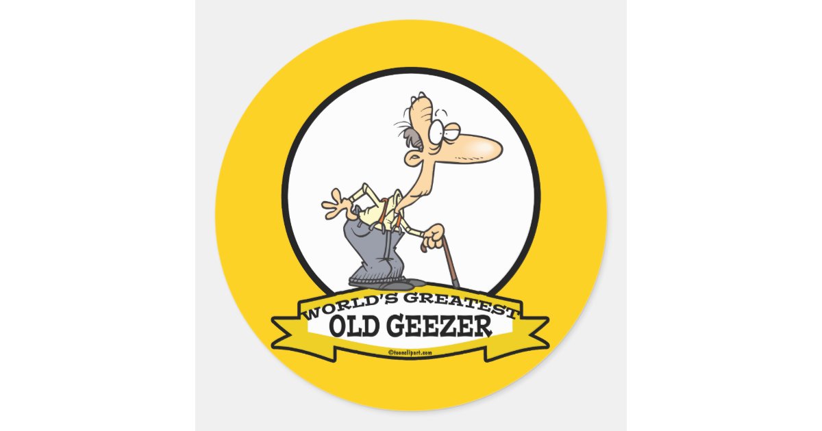 WORLDS GREATEST OLD GEEZER CARTOON CLASSIC ROUND STICKER | Zazzle
