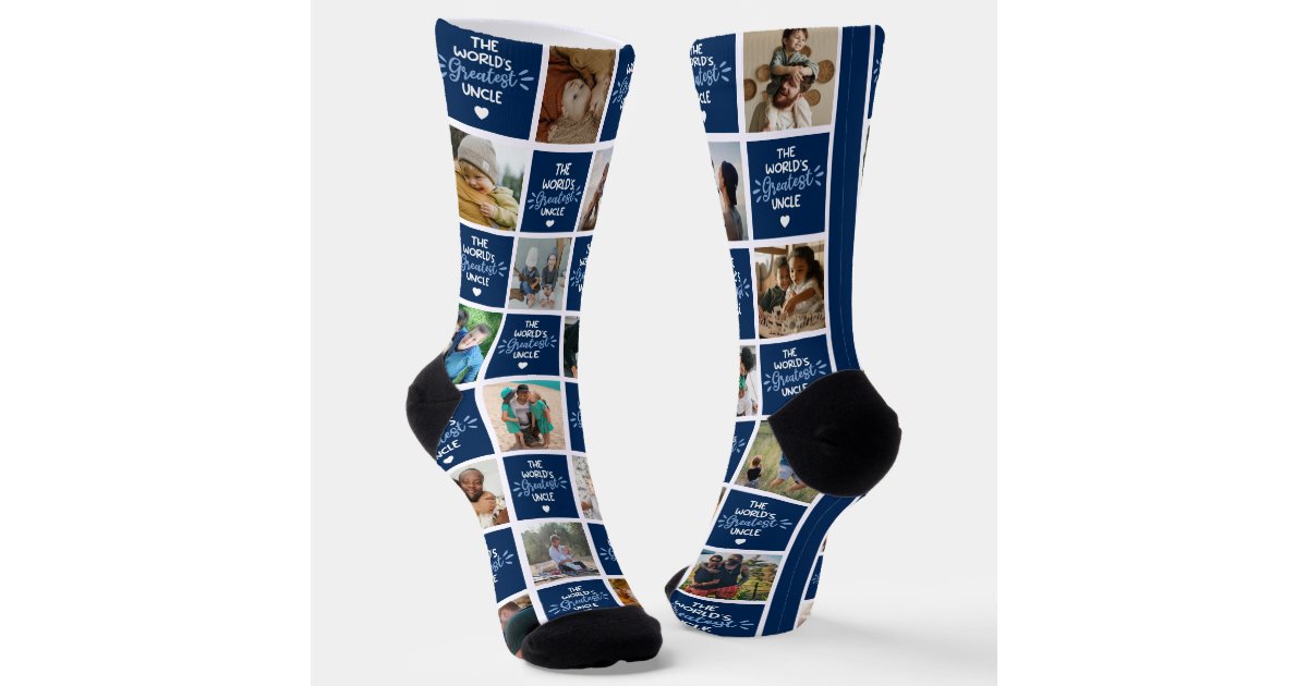 World's Greatest Uncle Blue Photo Collage Socks | Zazzle