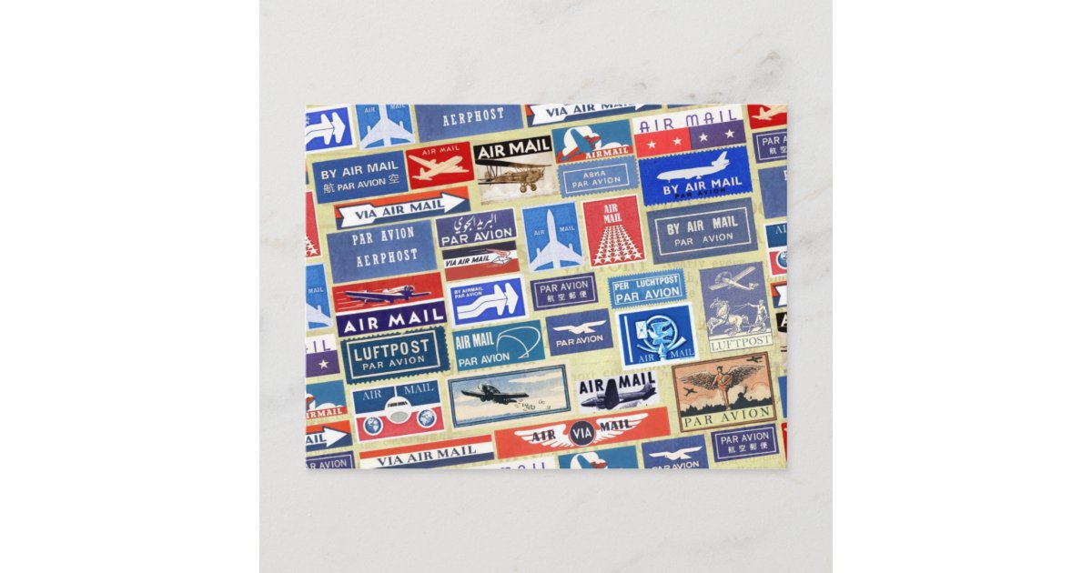Worldwide Airmail Labels Postcard | Zazzle