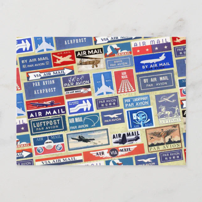 Worldwide Airmail Labels Postcard | Zazzle
