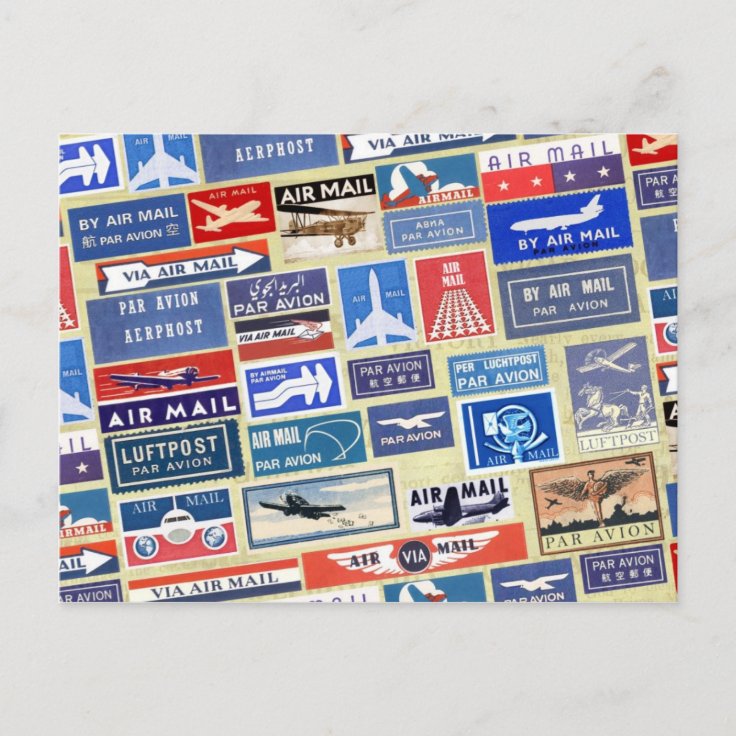 Worldwide Airmail Labels Postcard | Zazzle