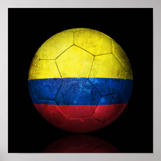 Worn Colombian Flag Football Soccer Ball Poster | Zazzle