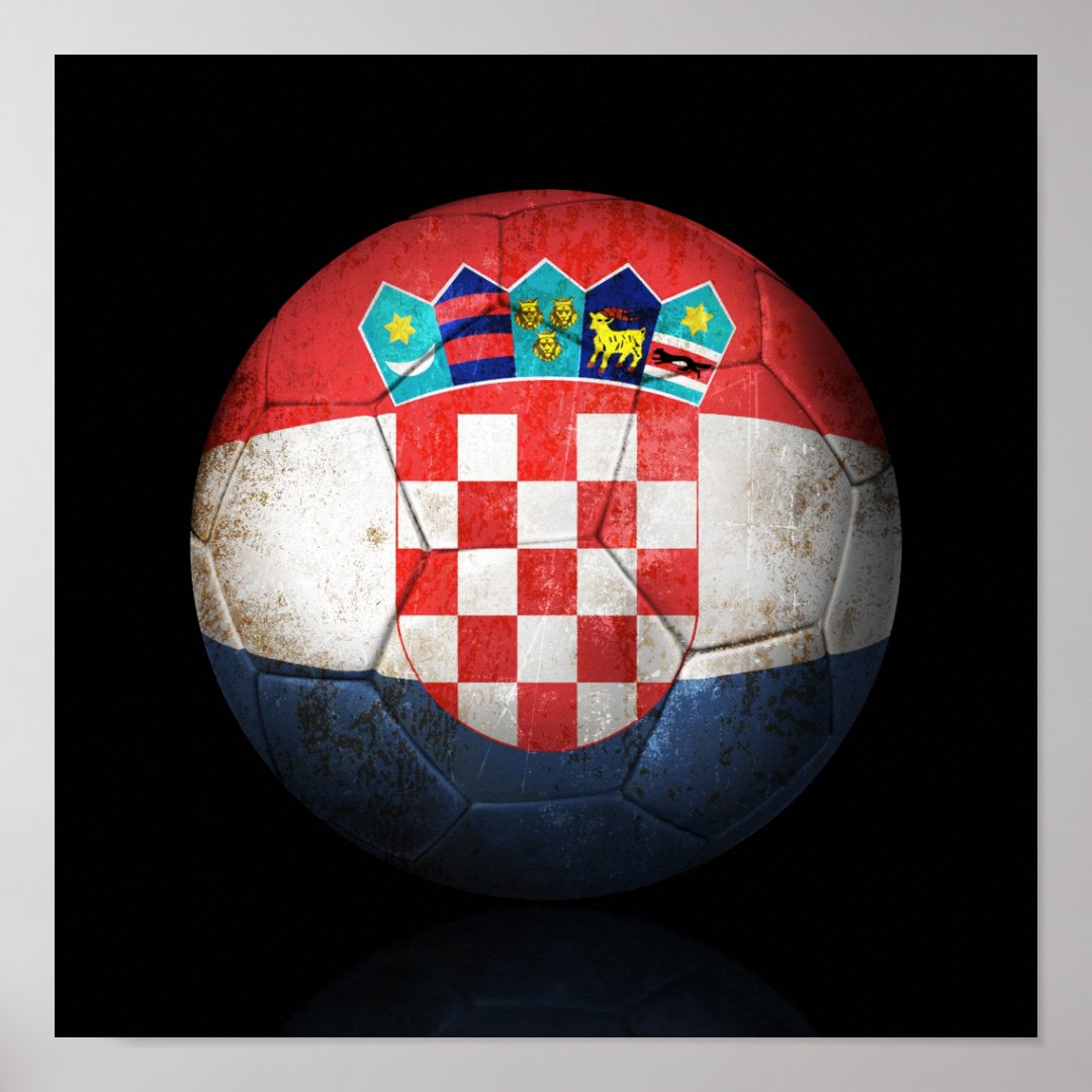 Worn Croatian Flag Football Soccer Ball Poster | Zazzle