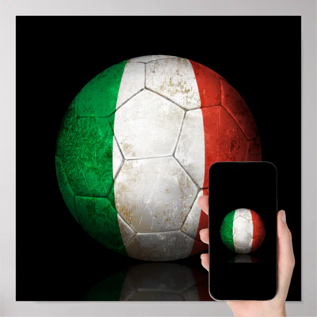 Worn Italian Flag Football Soccer Ball Poster | Zazzle