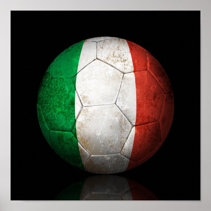 Worn Italian Flag Football Soccer Ball Poster | Zazzle