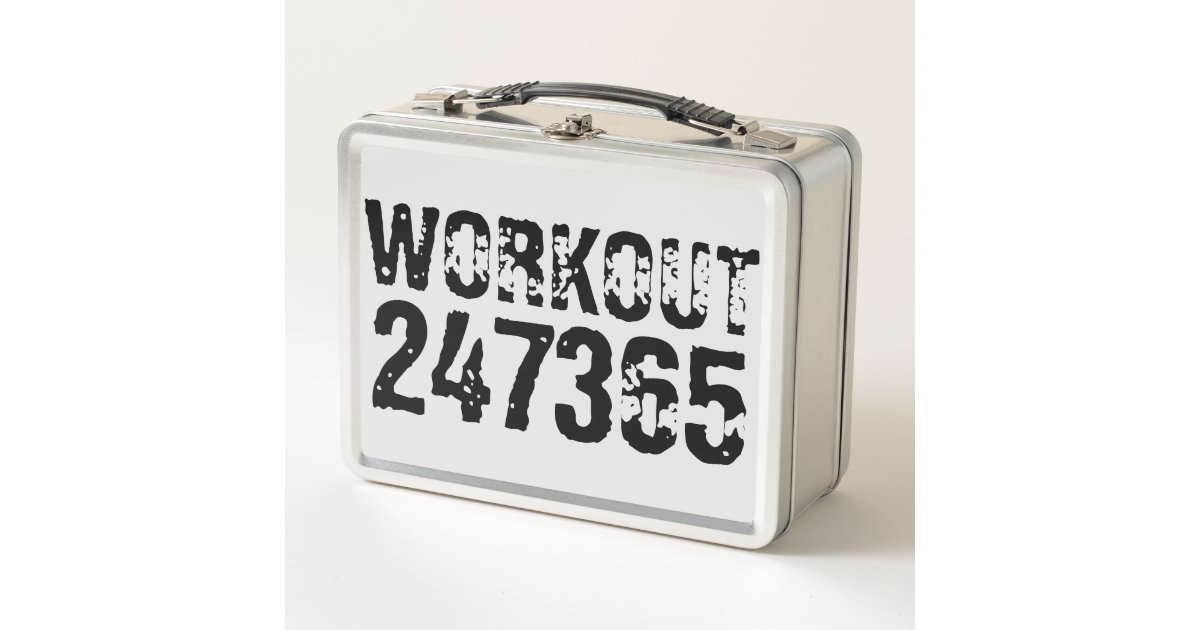 Worn out and scratched text Workout 247365 black Metal Lunch Box | Zazzle