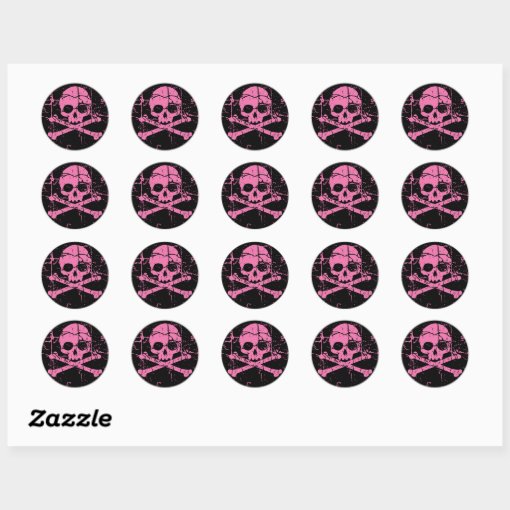 Worn Pink Skull and Crossbones Classic Round Sticker | Zazzle