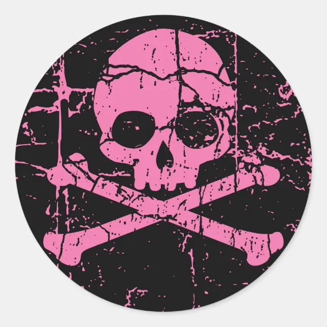 Worn Pink Skull and Crossbones Classic Round Sticker | Zazzle