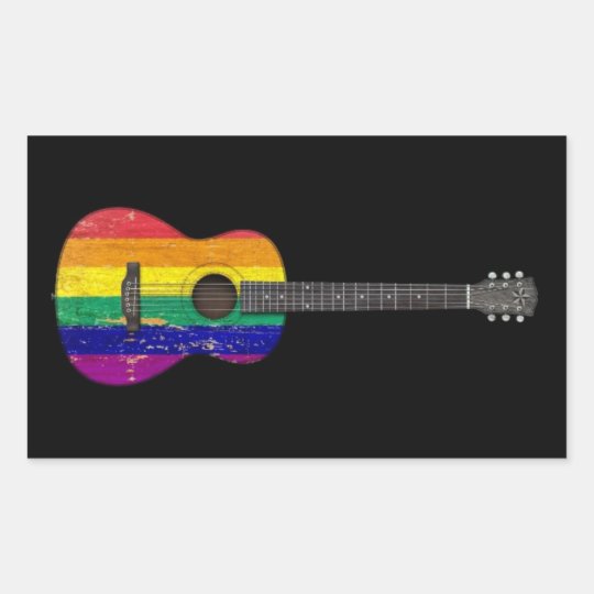 Worn Rainbow Gay Pride Flag Acoustic Guitar, black Rectangular Sticker ...